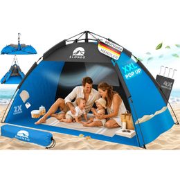 ELONEO Pop Up Strandmuschel UV Schutz 80+, Leichter Aufbau und kleines Packma&szlig; inkl. Tragetasche, Strand Sonnenschutz & Windschutz f&uuml;r Babys und Erwachsene, Blau , 220x150x130 cm
