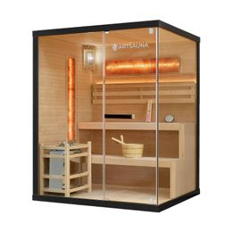 Artsauna Saunakabine Vantaa 150 mit Salzstein - Indoor Sauna f&uuml;r 3 Personen, 4,5 kW Ofen, Glasfront