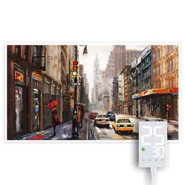 Heidenfeld Infrarotheizung HF-HP105, mit Bild, 16 Motive, 10 J. Garantie, Thermostat, Wandmontage (1000 Watt, Urban Street)