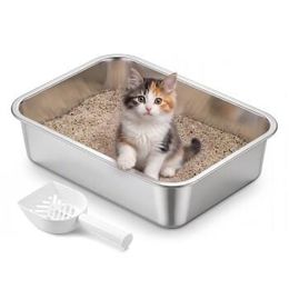 FEANDREA Katzenklo Edelstahl, Katzentoilette offen,geruchsfrei, leicht zu reinigen