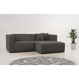 Ecksofa OTTO HOME "Tammie", grau (gray), B:222cm H:73cm T:154cm, 100% Polyester, Sofas, Ecksofa, Breite 222 cm, Webstoff fein, bodentief, mit Wellenunterfederung