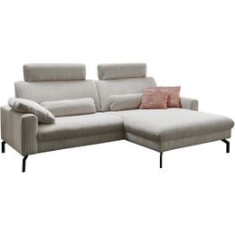 Ecksofa DIE PLANBAR "ZE-EM20028 L-Form, Breite 248 cm", beige (feincord silber), B:248cm T:179cm, 95% Polyester;5% Nylon, Sofas, Ecksofa, wahlweise mit Kopfst&uuml;tzen und Sitztiefenverstellung