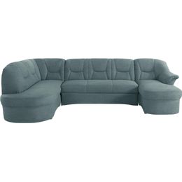 Wohnlandschaft DOMO collection "SARAFINA 295x83x180 cm, auch mit Federkern f&uuml;r mehr Sitzkomfort", blau (petrol), B:295cm H:83cm T:180cm, Luxus-Microfaser (92% Polyester, 8% Nylon);Microfaser PRIMABELLE (100% Polyester);Microfaser PRIMABELLE (100% Polyester) / Struktur (90% Polyester; 10% Polyacryl), Sofas, Wohnlandschaft, whlw. mit Bettfunktion, elegantes Design, U-Form