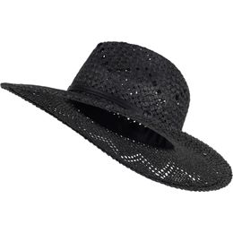 Sonnenhut styleBREAKER "Panama Strohhut mit Stoff Zierband", Damen, schwarz, Obermaterial: 100% Papierstroh PAS., Modisch, H&uuml;te