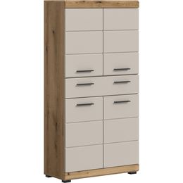 Midischrank Welltime "SIENA, Breite 74cm, 4 T&uuml;ren, 1 Schubkasten, 4 F&auml;cher, MDF-Front", evoke oak nachbildung, kaschmir matt, B:74cm H:141cm T:31cm, FSC-zertifizierter Holzwerkstoff, Schr&auml;nke, Midischrank, in verschiedenen Farben erh&auml;ltlich, Badm&ouml;bel, Badschrank, Schrank, Bad