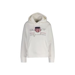 Sweatshirt Gant "Sweatshirt Archive Shield Hoodie", Damen, Gr. S, wei&szlig; (ecru), Obermaterial: 78% Baumwolle CO. 22% Polyester PES., Sweatshirts Sweatshirt