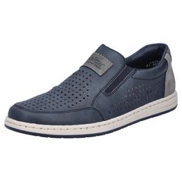 Slipper Rieker, Herren, Gr. 40, blau (blau, grau), Lederimitat, Schuhe Slipper, Slip-on Sneaker, Loafer, Komfortschuh mit Gummizug f&uuml;r guten Sitz