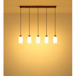 Globo LIGHTING H&auml;ngeleuchte "ROWENA", braun, 5, H: 120cm, 1 Stk., Leuchten, Holz-Pendelleuchte breit, Opalglas, E27, k&uuml;rzbar, H&auml;ngeleuchte