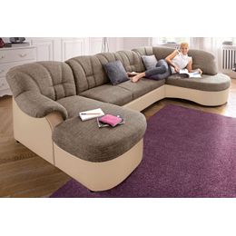 Wohnlandschaft DOMO collection "FLORES 293x180x86 cm, hochwertig, komfortabel, U-Form", braun (creme, beige, braun), B:293cm H:86cm T:180cm, NaturLEDER (echtes Rindsleder) in Sitz und R&uuml;cken. Korpus in passendem Kunstleder SOFTLUX bezogen;Microfaser PRIMABELLE (100% Polyester) / Struktur ( 100% Polyester );Kunstleder SOFTLUX / Struktur ( 90% Polyester, 10% Polyacryl ), Sofas, Wohnlandschaft, wahlw