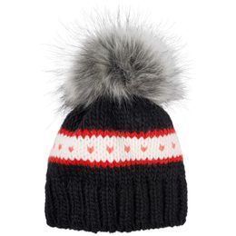Strickm&uuml;tze styleBREAKER "Kinder Strick Bommelm&uuml;tze Herzmuster", Jungen, schwarz, Modisch, M&uuml;tzen Strickm&uuml;tze