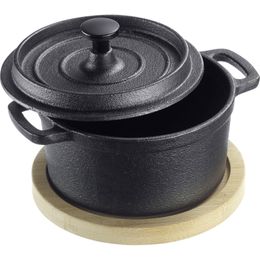 Kochtopf Westmark "Tapas", schwarz, H:5cm &Oslash;:11cm, T&ouml;pfe, Fleischtopf Kochtopf, Tapas-T&ouml;pfchen inkl. Bambus-Untersetzer, 250 ml. &Oslash; 11 cm, H. 5 cm