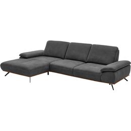 Ecksofa DIE PLANBAR "PN-EM18063 L-Form", grau (graphit), B:322cm H:89cm T:187cm, Sichtrahmen: Aus Spannplatte mit augesetzten Weildeiche funiert, Sofas, Ecksofa, wahlweise mit echt bezogenem R&uuml;cken und Sitztiefenverstellung