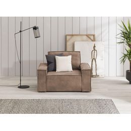 Sessel Home Affaire "SHERWOOD, Love-Seat in 3 Stoffarten verf&uuml;gbar", braun (cognac), B:120cm H:85cm T:86cm, 100% Polyester, Sessel, Sessel, passend zur Polster-Serie SHERWOOD