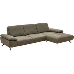 Ecksofa DIE PLANBAR "PN-EM18063 L-Form", gr&uuml;n (olive), B:322cm H:89cm T:187cm, Sichtrahmen: Aus Spannplatte mit augesetzten Weildeiche funiert, Sofas, Ecksofa, wahlweise mit echt bezogenem R&uuml;cken und Sitztiefenverstellung