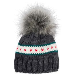 Strickm&uuml;tze styleBREAKER "Kinder Strick Bommelm&uuml;tze Herzmuster", Jungen, grau (dunkelgrau), Modisch, M&uuml;tzen Strickm&uuml;tze