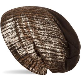 Strickm&uuml;tze styleBREAKER "Feinstrick Beanie mit Metallic Print", Damen, braun (dunkelbraun, rosegold), 100% Polyacryl PAN., Modisch, M&uuml;tzen Strickm&uuml;tze