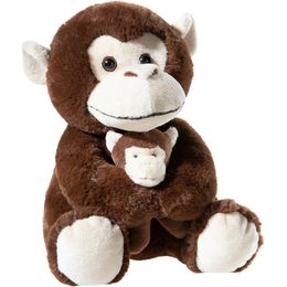 Kuscheltier Heunec "Misanimo, Affe mit Baby, 25 cm", gelb (dunkelbraun, wei&szlig;), Pl&uuml;schfiguren, KinderH:25cm, Pl&uuml;sch, Softwool, Kuscheltier, H:25cm