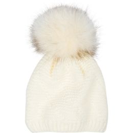 Bommelm&uuml;tze styleBREAKER "Einfarbige Strick Bommelm&uuml;tze mit Thermo-Fleece", Damen, wei&szlig; (creme, beige), 75% Polyacryl PAN. 15% Polyamid PA. 10% Wolle WO., Modisch, M&uuml;tzen
