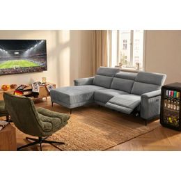 Ecksofa OTTO HOME "LUND Cord, L-Form, 261 cm, man. o. elektr. Relaxfunktion (mit USB-A)", grau, B:261cm H:97cm T:179cm, 100% Polyester, Sofas, Ecksofa, USB-C bei elektrischer Variante und Kopfteilverstellung