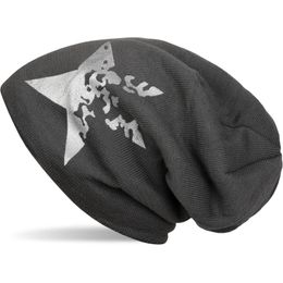 Strickm&uuml;tze styleBREAKER "Feinstrick Beanie mit Vintage Stern", Damen, grau (dunkelgrau), 100% Polyacryl PAN., Modisch, M&uuml;tzen Strickm&uuml;tze