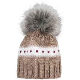 Strickm&uuml;tze styleBREAKER "Kinder Strick Bommelm&uuml;tze Herzmuster", Jungen, braun, Modisch, M&uuml;tzen Strickm&uuml;tze