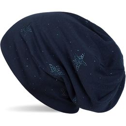 Beanie styleBREAKER "Beanie mit Strass Sterne", Damen, blau (midnight, blau, dunkelblau), Obermaterial: 100% Viskose CV., Modisch, M&uuml;tzen Beanie