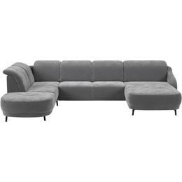 Sit & More Wohnlandschaft SIT & MORE "Blues U-Form", grau (stone), B:356cm H:93cm T:249cm, 100% Polyester, Sofas, Wohnlandschaft, inkl. Kopfteilverstellung, wahlweise mit Klapptisch und USB