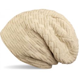 Strickm&uuml;tze styleBREAKER "Feinstrick Beanie mit Flecht Muster und Teddyfleece", Damen, wei&szlig; (elfenbein), 100% Viskose CV., Modisch, M&uuml;tzen Strickm&uuml;tze