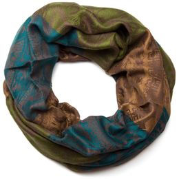 Loop styleBREAKER "Loop mit Hibiskus Bl&uuml;ten und Paisley Muster", Damen, gr&uuml;n (gr&uuml;n, petrol, hellbraun), Obermaterial: 100% Viskose CV., Modisch, Modet&uuml;cher Loop