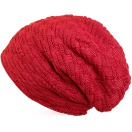 Strickm&uuml;tze styleBREAKER "Feinstrick Beanie mit Flecht Muster und Teddyfleece", Damen, rot, 100% Viskose CV., Modisch, M&uuml;tzen Strickm&uuml;tze