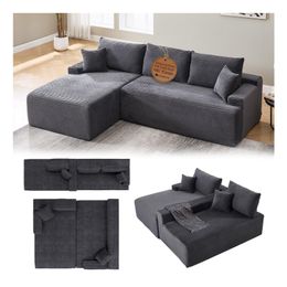 Juskys Sofa Coredo Links - Ecksofa 3 Sitzer, Couch in L Form mit Ottomane - Cord in Dunkelgrau