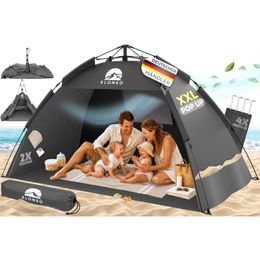 ELONEO Pop Up Strandmuschel UV Schutz 80+, Leichter Aufbau und kleines Packma&szlig; inkl. Tragetasche, Strand Sonnenschutz & Windschutz f&uuml;r Babys und Erwachsene, Grau, 220x150x130 cm