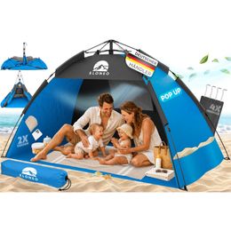 ELONEO Pop Up Strandmuschel UV Schutz 80+, Leichter Aufbau und kleines Packma&szlig; inkl. Tragetasche, Strand Sonnenschutz & Windschutz f&uuml;r Babys und Erwachsene, Blau, 190x100x110 cm