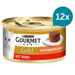 Gourmet Gold Raffiniertes Ragout mit Rind Katzen-Nassfutter naturbelassen 12x85g