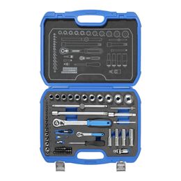Gedore Steckschl&uuml;sselsatz, Set 69-teilig, 1/4 + 1/2 Zoll, Werkzeug, N&uuml;sse Knarre Bits, f&uuml;r KFZ, 19 BMC 20, Blau (3108902)