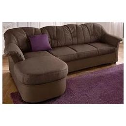 Ecksofa DOMO collection "FLORES Schlafsofa, 233x142x86 cm, L-Form", braun (braun, dunkelbraun), B:233cm H:86cm T:142cm, Kunstleder SOFTLUX / Struktur ( 90% Polyester, 10% Polyacryl );NaturLEDER (echtes Rindsleder) in Sitz und R&uuml;cken. Korpus in passendem Kunstleder SOFTLUX bezogen;Microfaser PRIMABELLE (100% Polyester) / Struktur ( 100% Polyester ), Sofas, Ecksofa, whlw. mit Bettfunktion, whlw. mit