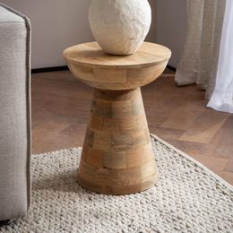 FineBuy Beistelltisch Massivholz &Oslash;37cm Rund Wohnzimmertisch Klein Couchtisch Dekotisch