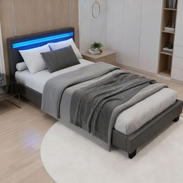 Juskys Polsterbett Paris 90 x 200 cm grau &ndash; Bettgestell inkl. LED-Beleuchtung & Lattenrost