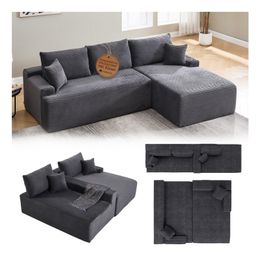 Juskys Sofa Coredo Rechts - Ecksofa 3 Sitzer, Couch in L Form mit Ottomane - Cord in Dunkelgrau