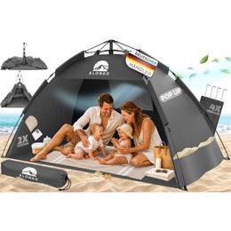 ELONEO Pop Up Strandmuschel UV Schutz 80+, Leichter Aufbau und kleines Packma&szlig; inkl. Tragetasche, Strand Sonnenschutz & Windschutz f&uuml;r Babys und Erwachsene, Grau, 190x100x110 cm