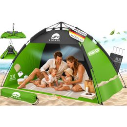 ELONEO Pop Up Strandmuschel UV Schutz 80+, Leichter Aufbau und kleines Packma&szlig; inkl. Tragetasche, Strand Sonnenschutz & Windschutz f&uuml;r Babys und Erwachsene, Gr&uuml;n, 190x100x110 cm