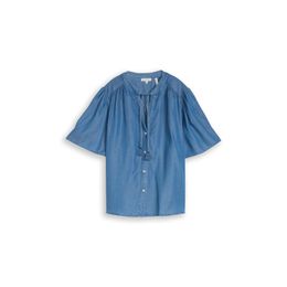 Tom Tailor Damen Bluse mit Quasten, blau, Uni, Gr. 36