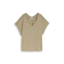 Tom Tailor Damen T-Shirt mit V-Ausschnitt, gr&uuml;n, Uni, Gr. M