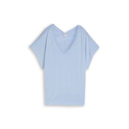 Tom Tailor Damen T-Shirt mit V-Ausschnitt, blau, Uni, Gr. XXL