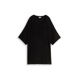 Tom Tailor Damen Plus Size - T-Shirt mit Turn-Up-Funktion, schwarz, Uni, Gr. 46