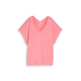 Tom Tailor Damen T-Shirt mit V-Ausschnitt, rosa, Uni, Gr. XXL