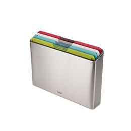 Joseph Joseph Folio Icon Schneidebrett-Set mit Aufbewahrungsbox, rutschfest, farblich gekennzeichnet, 4-teilig, Gro&szlig;, Edelstahl