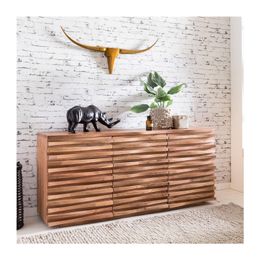 FineBuy Massivholz Sideboard 160 Akazie Natur Kommode mit 2 T&uuml;ren & 3 Schubladen Design Front