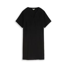 Tom Tailor Damen Plus Size - Kleid mit V-Ausschnitt, schwarz, Uni, Gr. 46