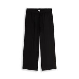 Tom Tailor Damen Plus Size - Loose Wide Hose mit Kordelzug, schwarz, Uni, Gr. 46